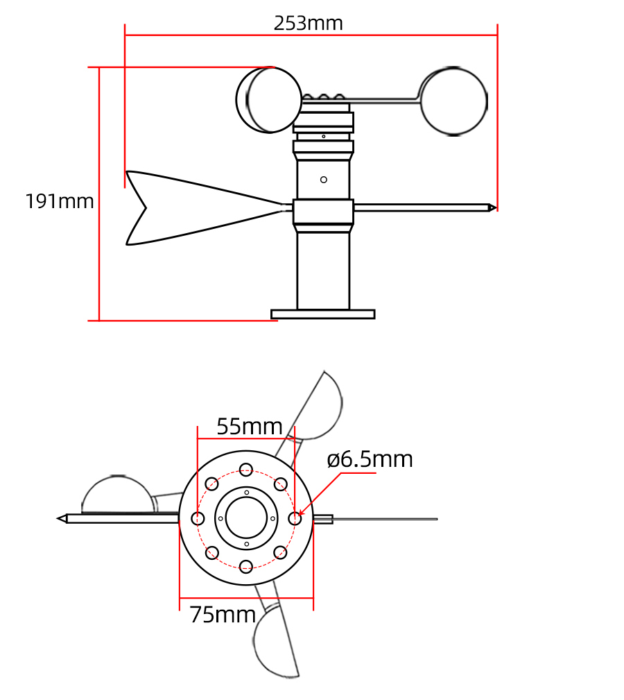 RS485 Aluminum Integrated Sensor For Wind Speed And Direction KM53B88